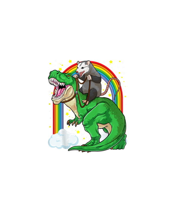 Opossum Riding Dinosaur T Rex Funny Trash Garbage Gang T-Shirt