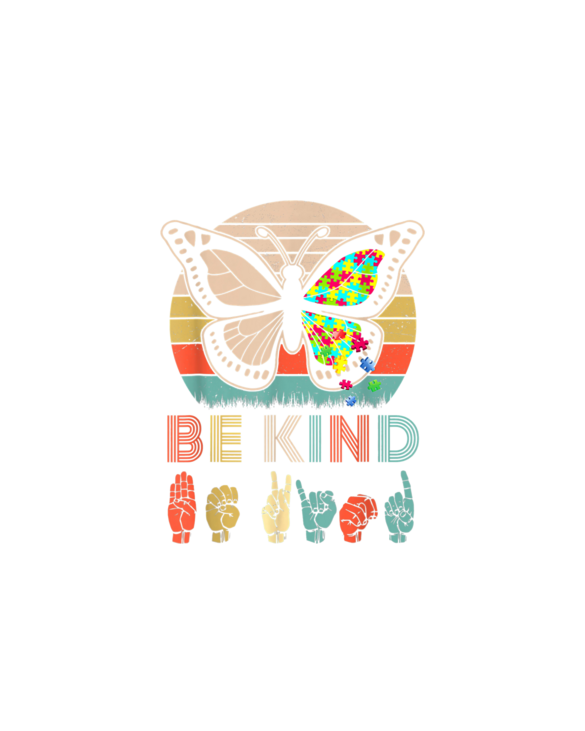 Sign Language Butterfly Autism Be Kind Lady Vintage T-Shirt