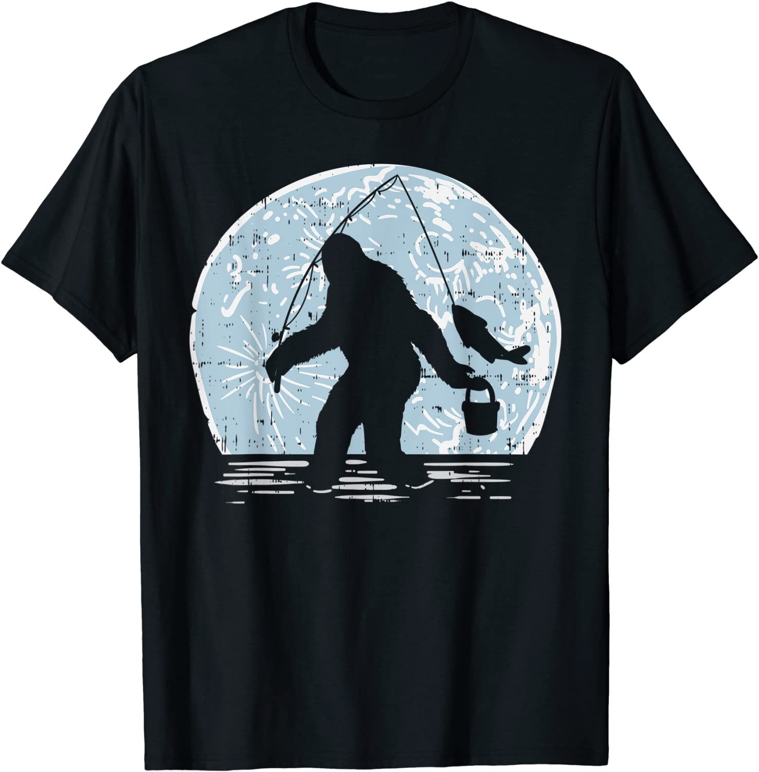 Bigfoot Sasquatch Fishing Moon T-Shirt