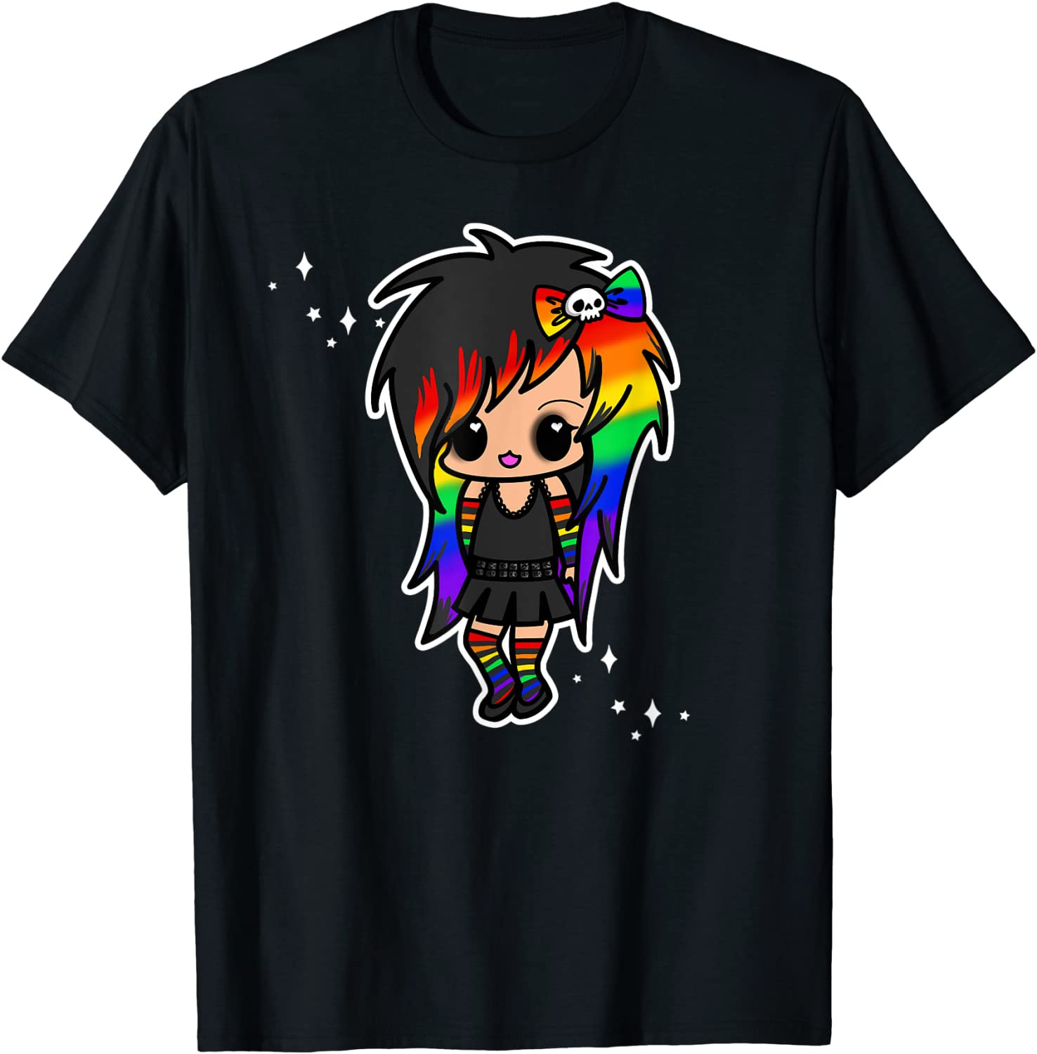 Goth LGBTQ Chibi Girl Gothic Emo Pride Scene Kid Rainbow T-Shirt