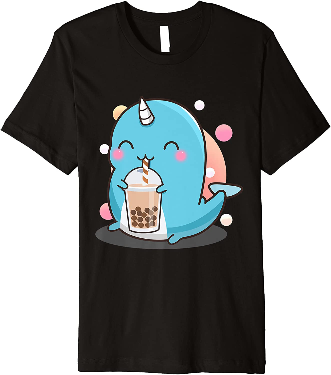 Narwhal Boba Tea Cute Whale Fish Drinking Bubble Tea Novelty T-Shirt