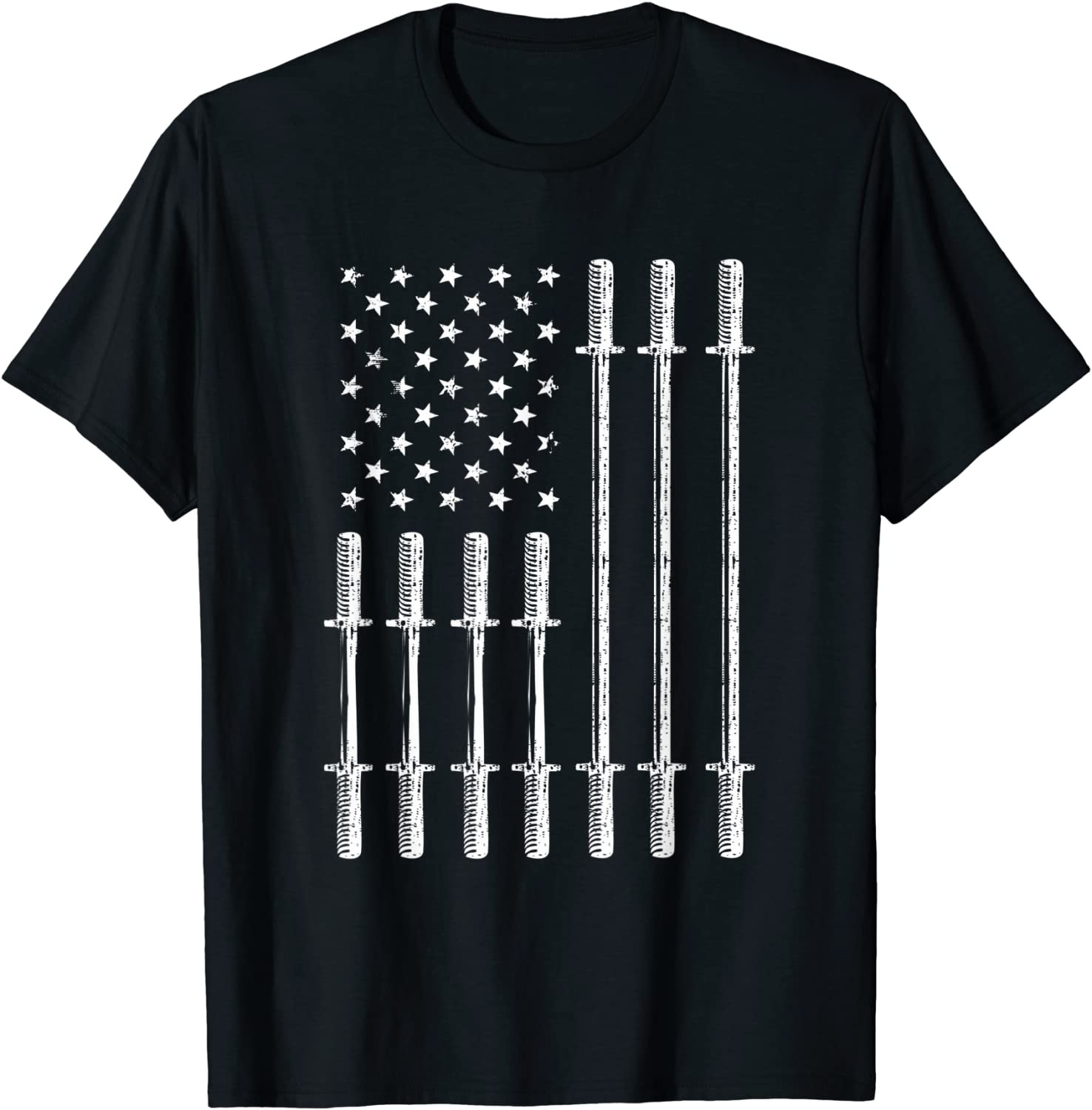 USA Flag Bar Weightlifting Patriotic American US Flag Gym T-Shirt